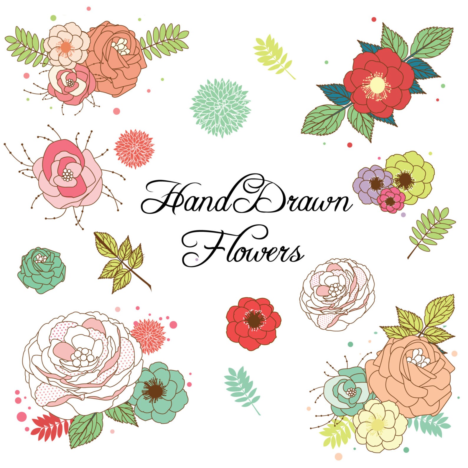 SALE, Wedding Floral Clipart, Flower Clipart, Scrapbook Flowers, Vector ...