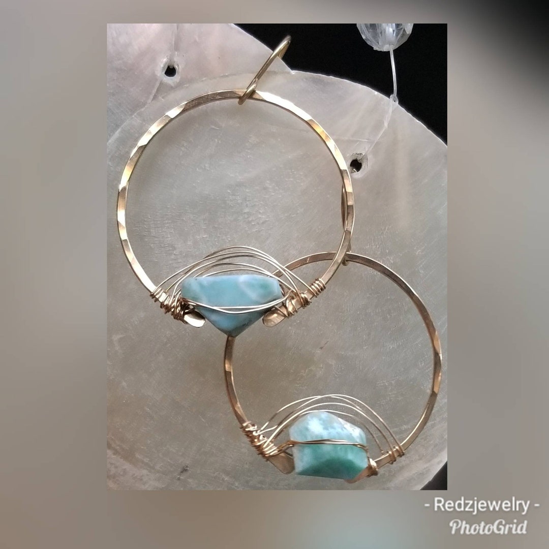 Open Ended Raw Larimar Hoops - Etsy