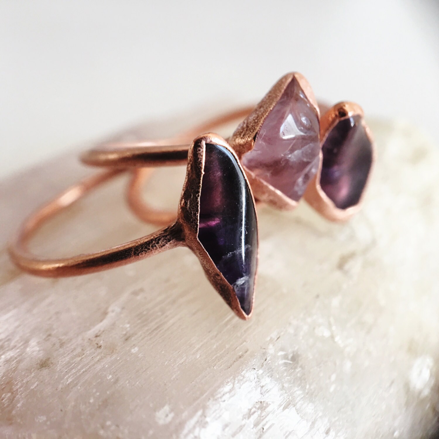 Amethyst and Copper Electroformed Rings / Raw Stone Ring / - Etsy