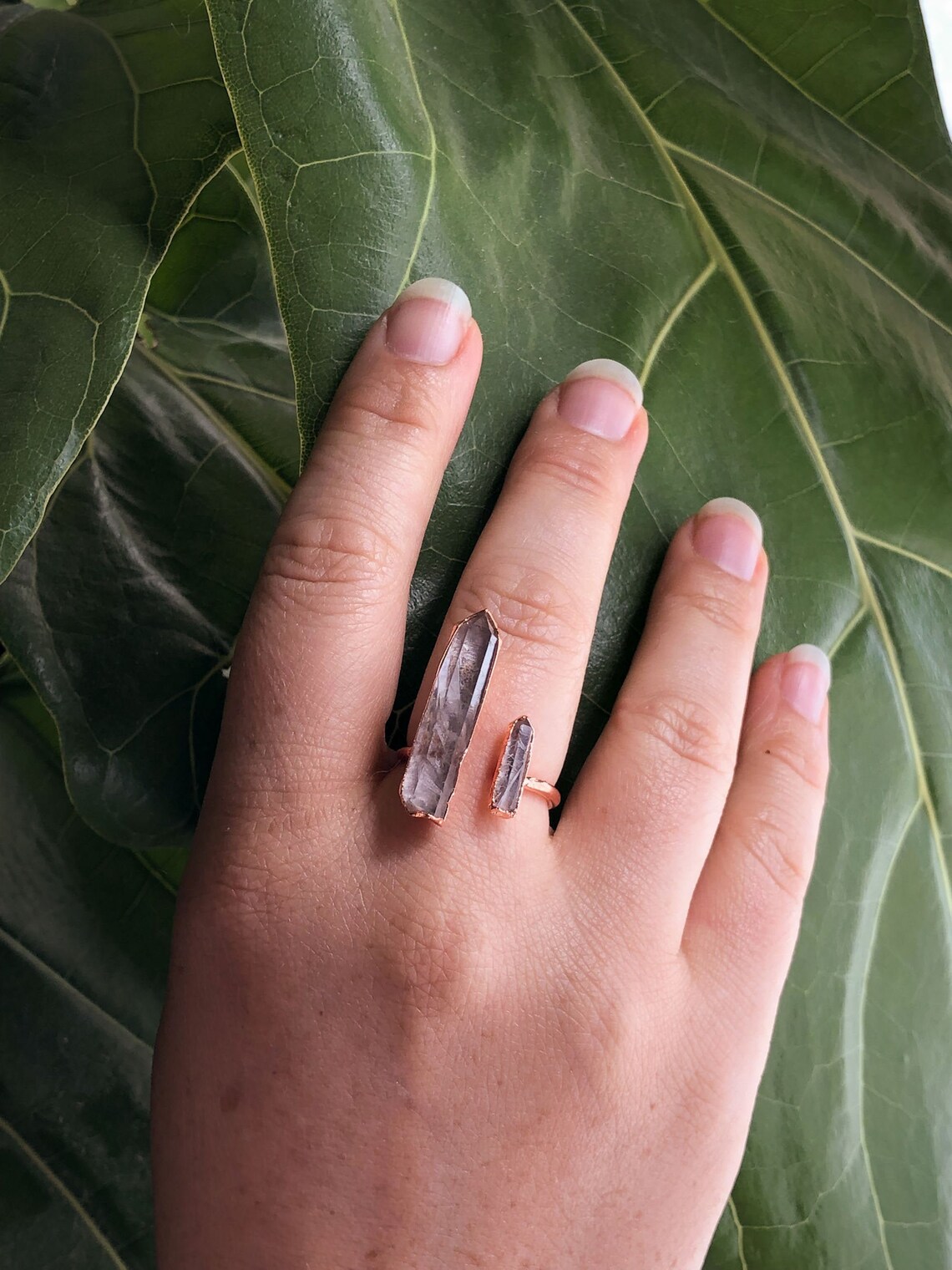 Open Double Quartz Point Ring / Electroformed Ring / Open Band - Etsy
