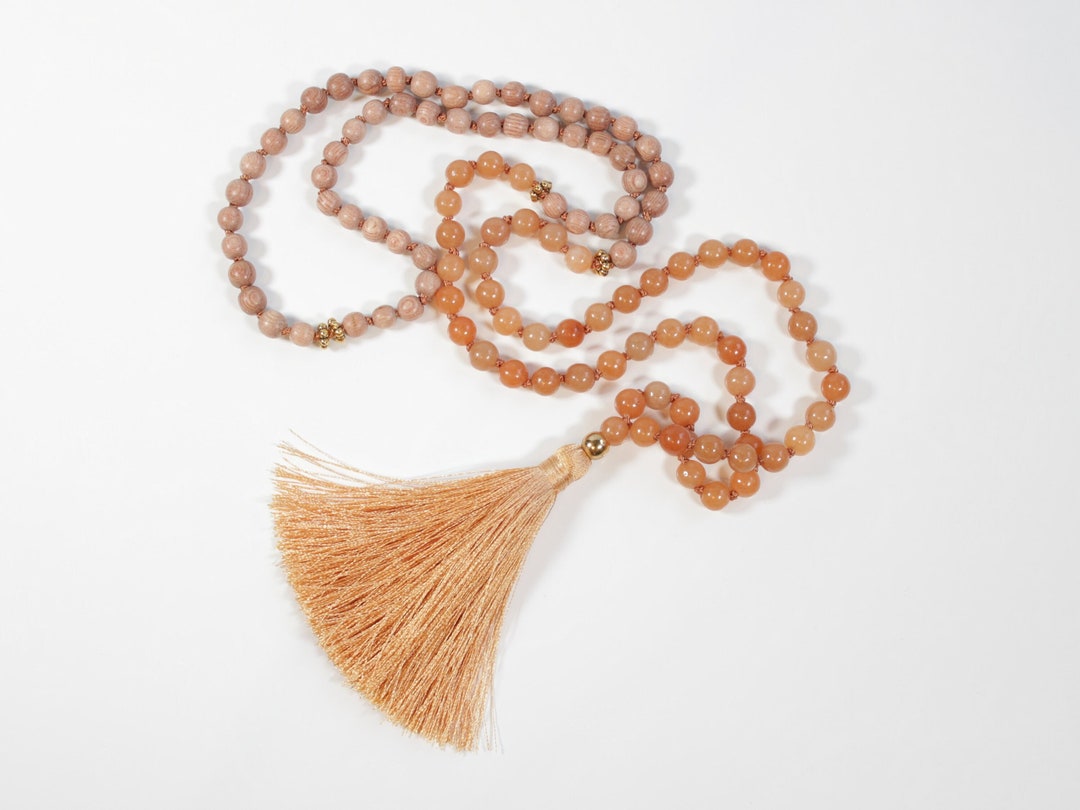Orange Aventurine Mala Statement Tassel Necklace 108 Prayer Beads Mala ...