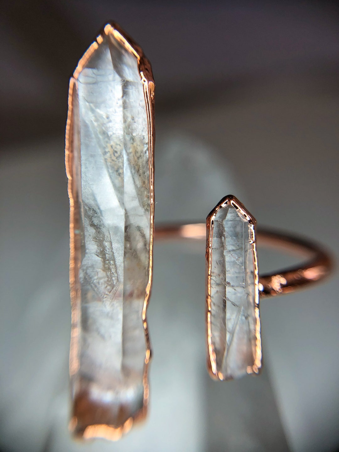 Open Double Quartz Point Ring / Electroformed Ring / Open Band Ring ...