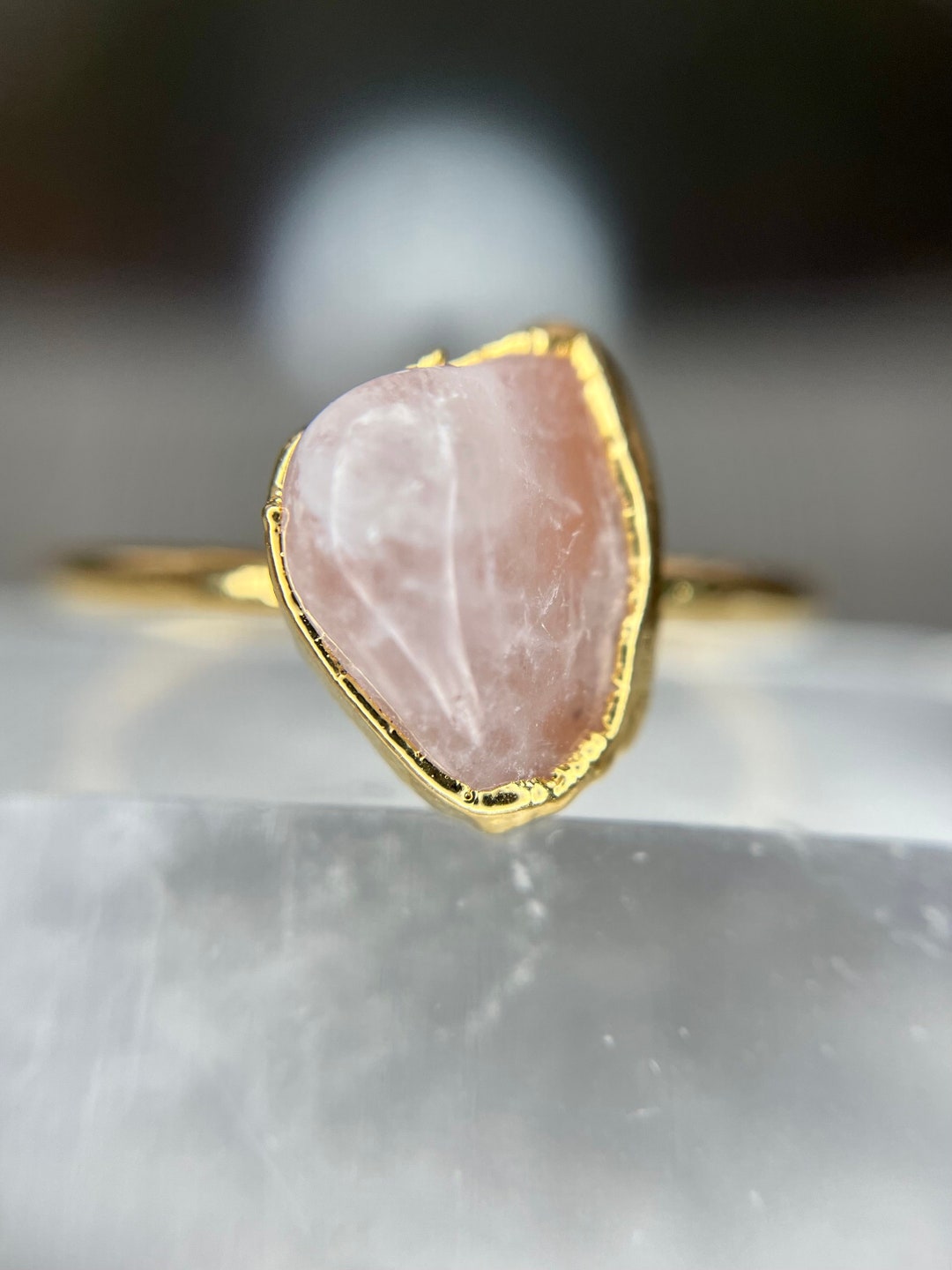 Gold Rose Quartz Ring, Birthstone Jewelry, Raw Gemstone Ring, Chakra ...