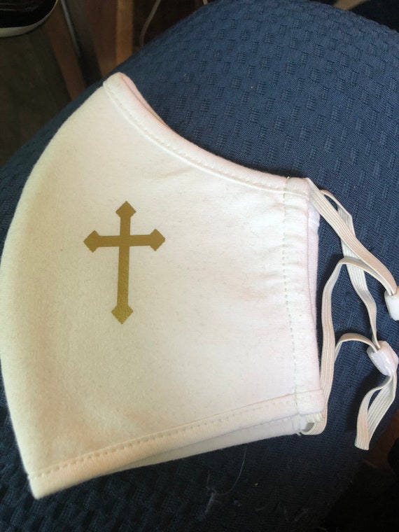 Wear your mask White and gold Cross mask perfect for church. | Etsy