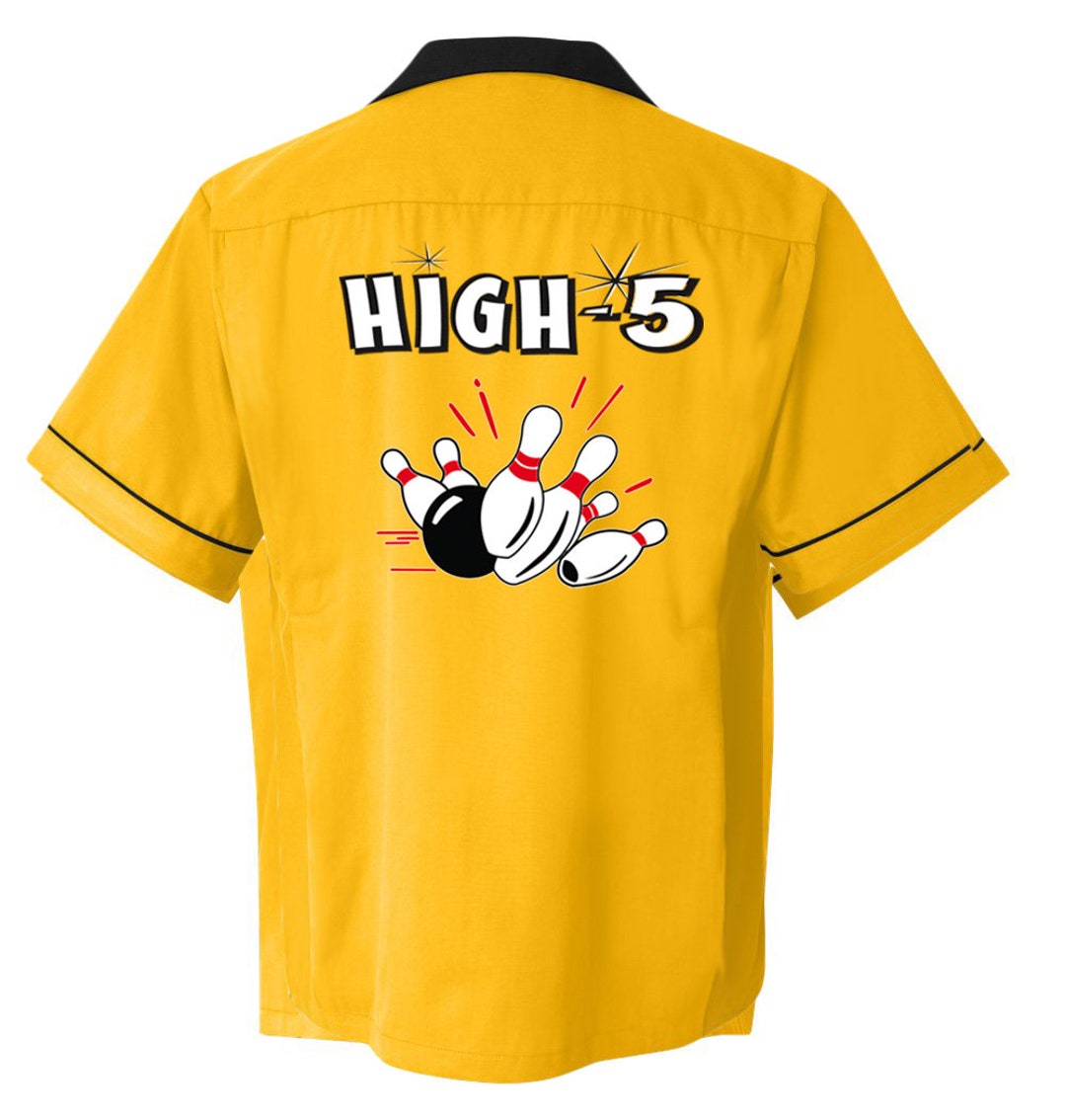 High 5 - Classic Retro Gold and Black Bowling Shirt - Classic Size XL ...
