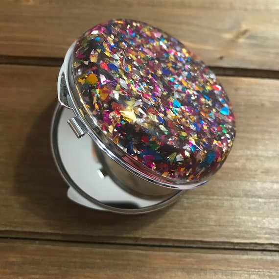 Rainbow Glitter Confetti Compact Mirror - Etsy