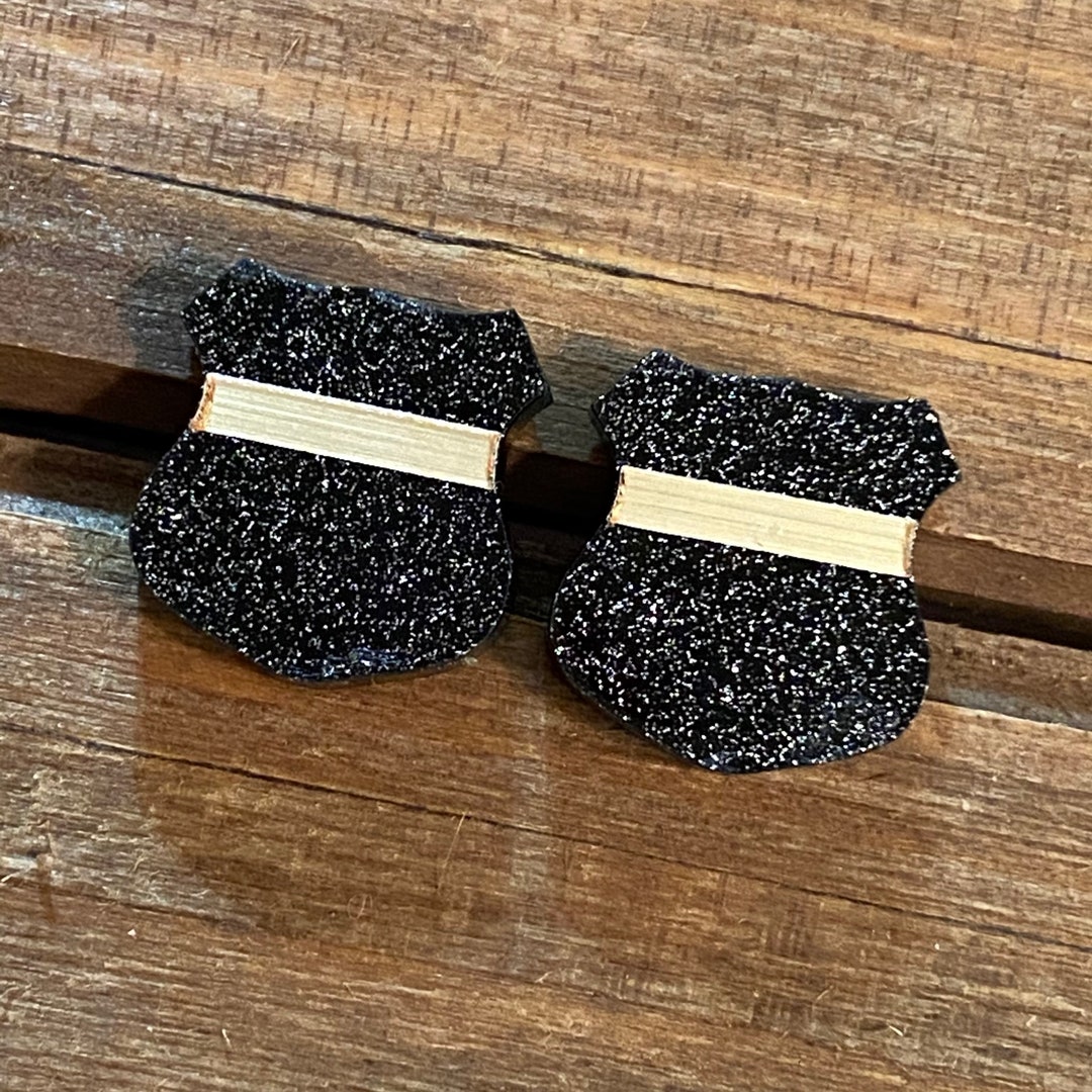 Thin Gold Line Badge Earrings-thin Gold Line Badge-911 Dispatchers ...