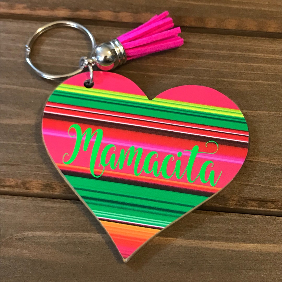 Mamacita Neon Serape Heart Tassel Keychain-Maman-Fête des Mères ...