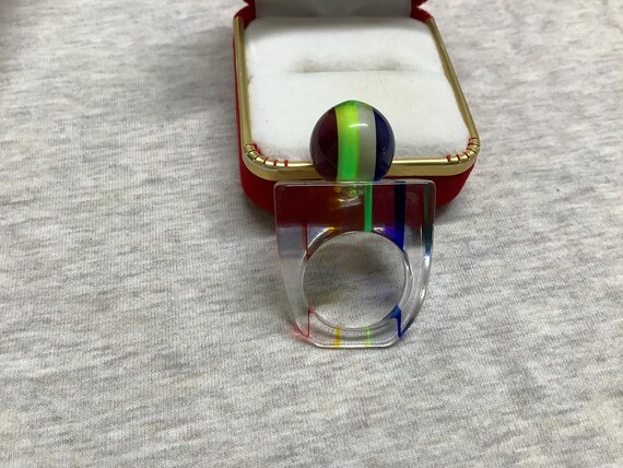 Clear Lucite Rainbow Stripes Color Statement Ring wit… - Gem