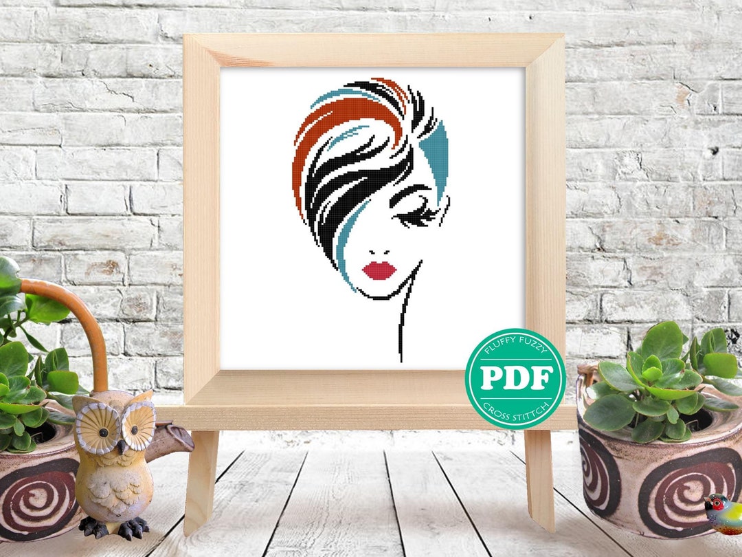 Colorful Lady Cross Stitch Pattern Beauty Studio Artwork Elegant Girl ...