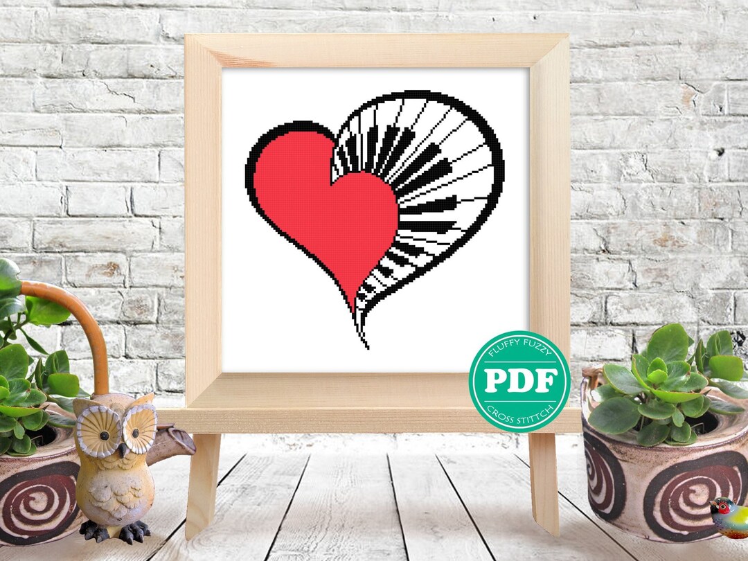 Musical Heart Cross Stitch Pattern Piano Heart Wall Decor Musical ...