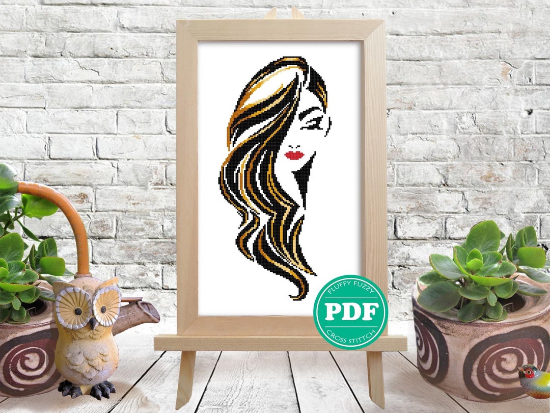 Colorful Lady Cross Stitch Pattern Beauty Studio Artwork Elegant Girl ...