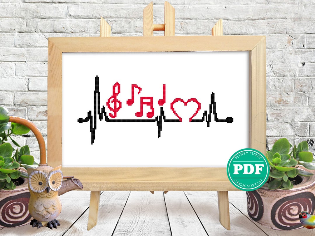Music Heart Beat Cross Stitch Pattern Musical Rhythm Counted Chart Pdf ...