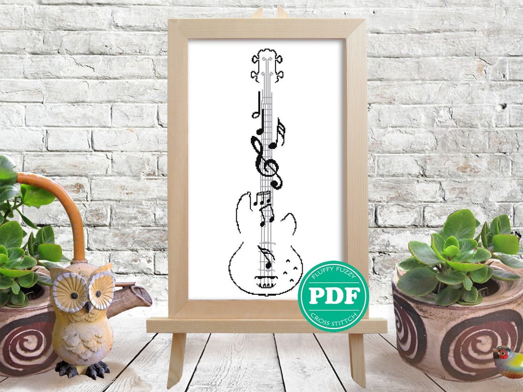 Guitar Cross Stitch Pattern, Monochrome Pattern, Musical Instrument ...
