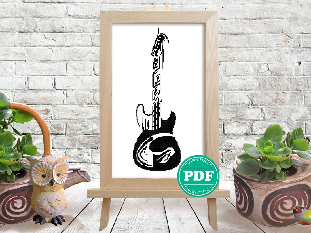 Guitar Cross Stitch Pattern, Monochrome Pattern, Musical Instrument ...