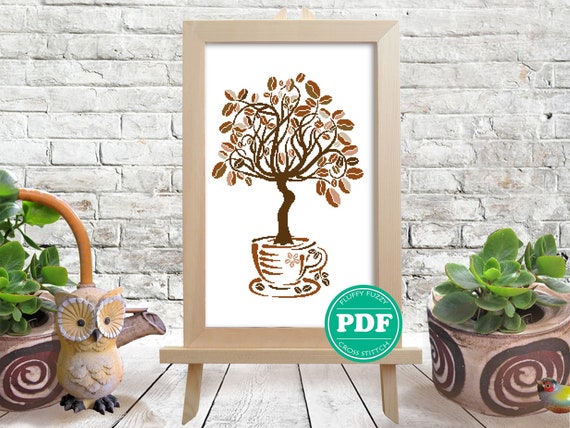 Coffee Tree Cross Stitch Pattern Tree Silhouette Pattern - Etsy