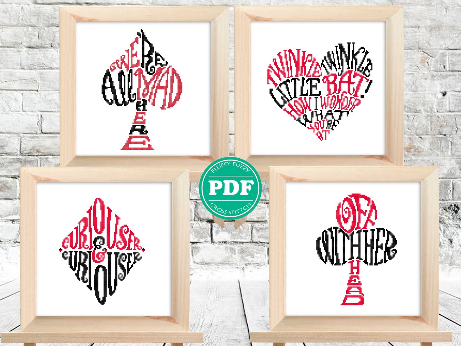 Bundle of 4 Patterns Alice in Wonderland Playing Cards Quotes Cross ...