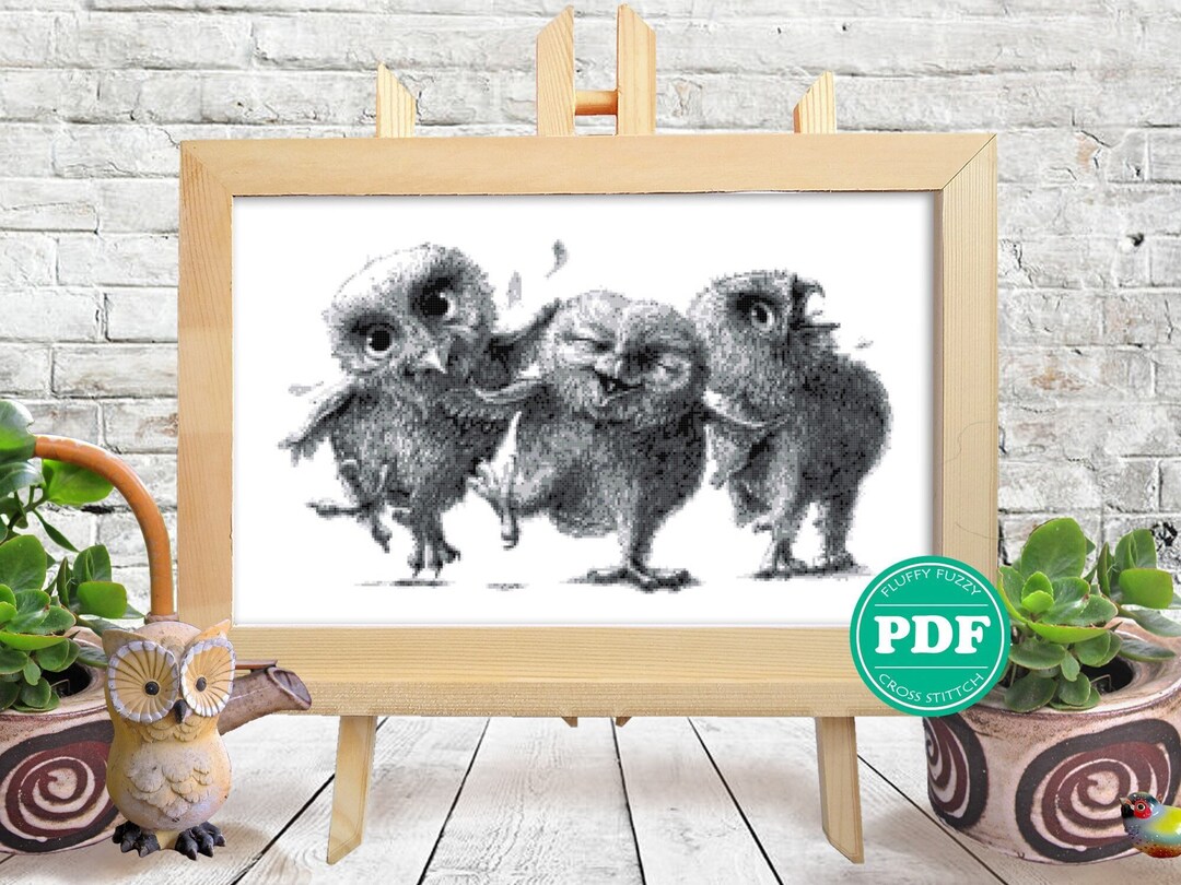 Three Dancing Owls Cross Stitch Bird Pattern Cute Animal Embroidery ...