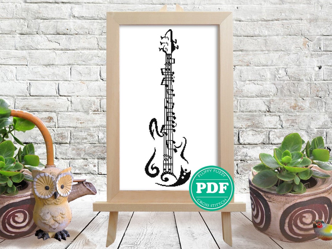 Guitar Cross Stitch Pattern Music Monochrome Pattern Musical Instrument ...