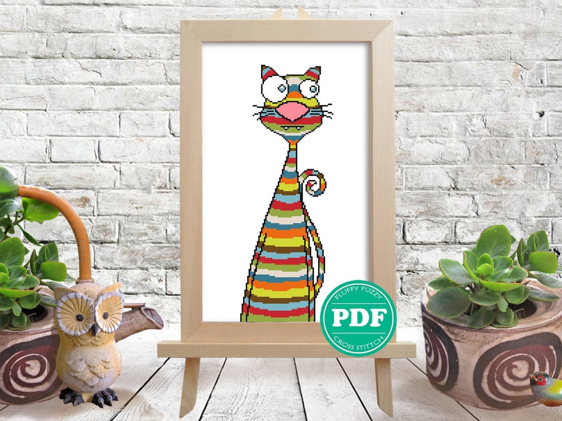 Striped Cat Pattern Funny Animal Pattern Cross Stitch Cat - Etsy
