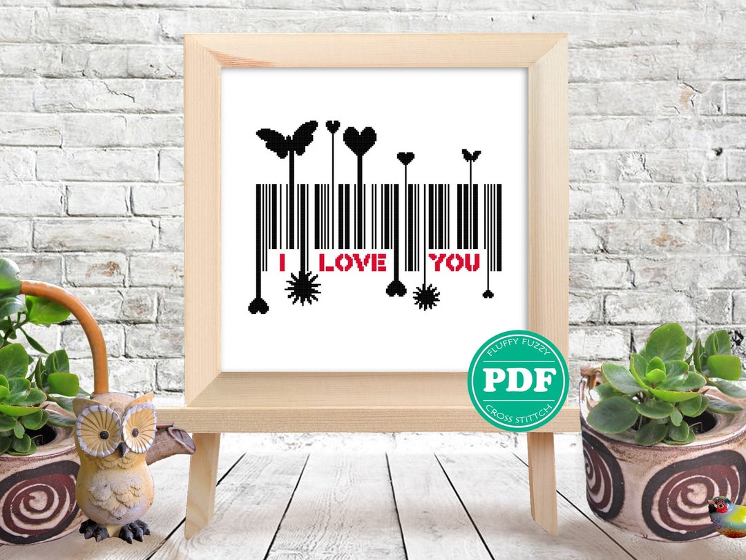 Cross Stitch Pattern I Love You Barcode, Wedding Embroidery Pattern ...