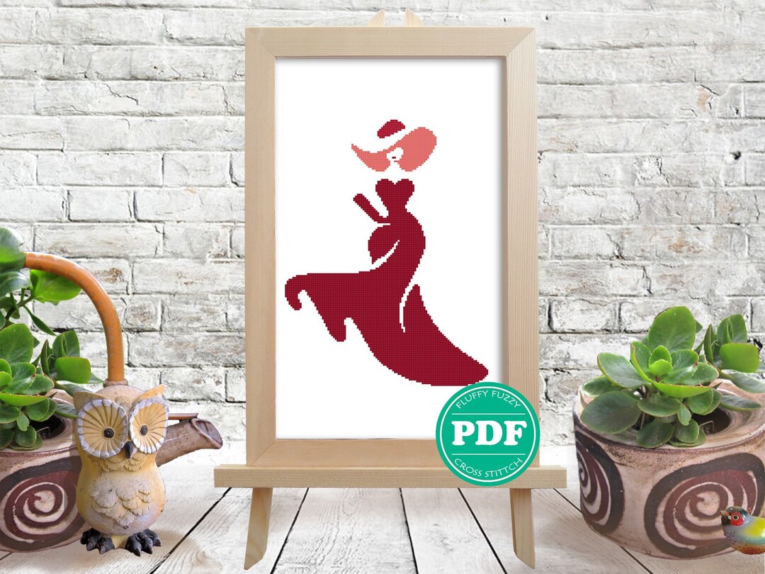 Lady in Red Silhouette, Cross Stitch Woman Pattern, People Embroidery ...