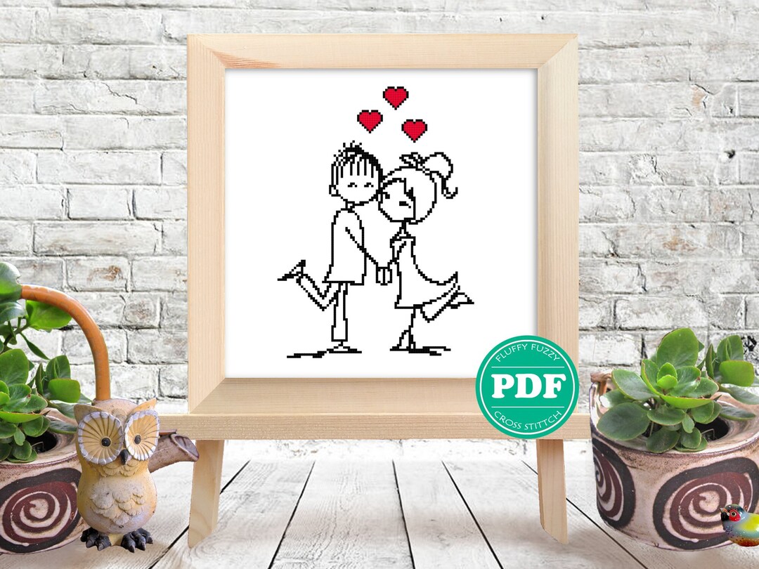Couple in Love Cross Stitch Pattern Red Hearts Wedding People Pattern ...