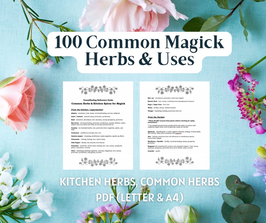 100 Magick Herbs - Common Magical Plants Grimoire Printable (9 Page PDF ...