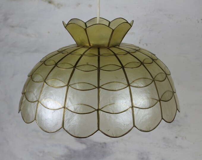 Large Capiz Shell Lampshade, Capiz Shell, Vintage Ceiling Light, 1970's ...