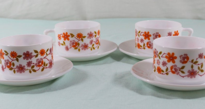 4 Arcopal Cups 4 Tea Cups Coffee Cups & Saucers - Etsy