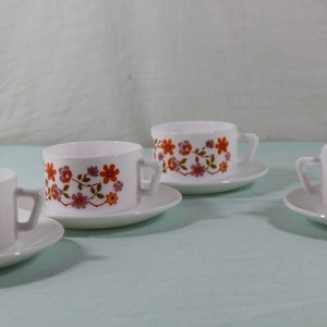 4 Arcopal Cups, 4 Tea Cups, Coffee Cups & Saucers, Scania Orange Flower ...