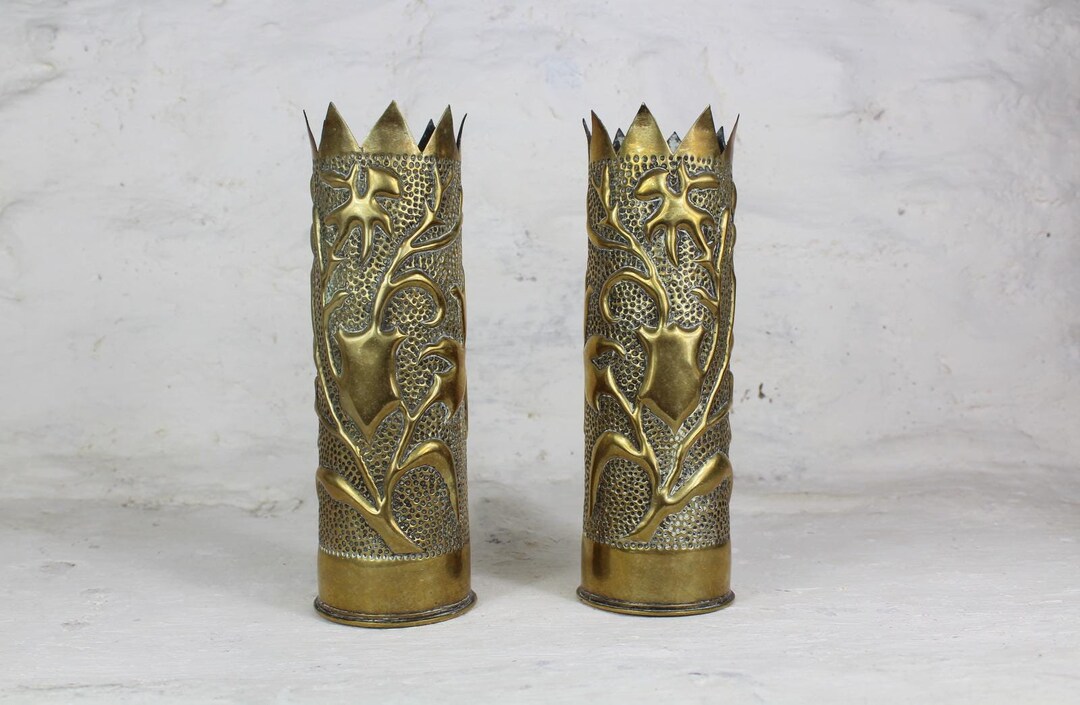 2 WW1 Brass Shell Casings, Trench Art, Antique Brass Shell Casings ...