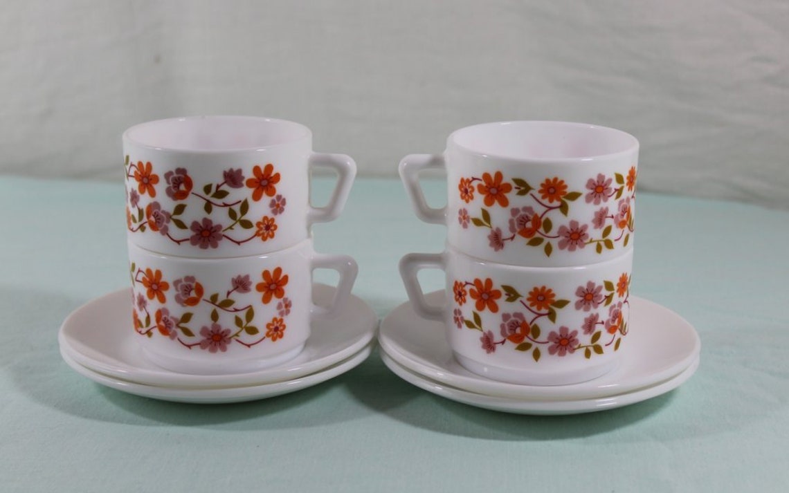4 Arcopal Cups 4 Tea Cups Coffee Cups & Saucers - Etsy