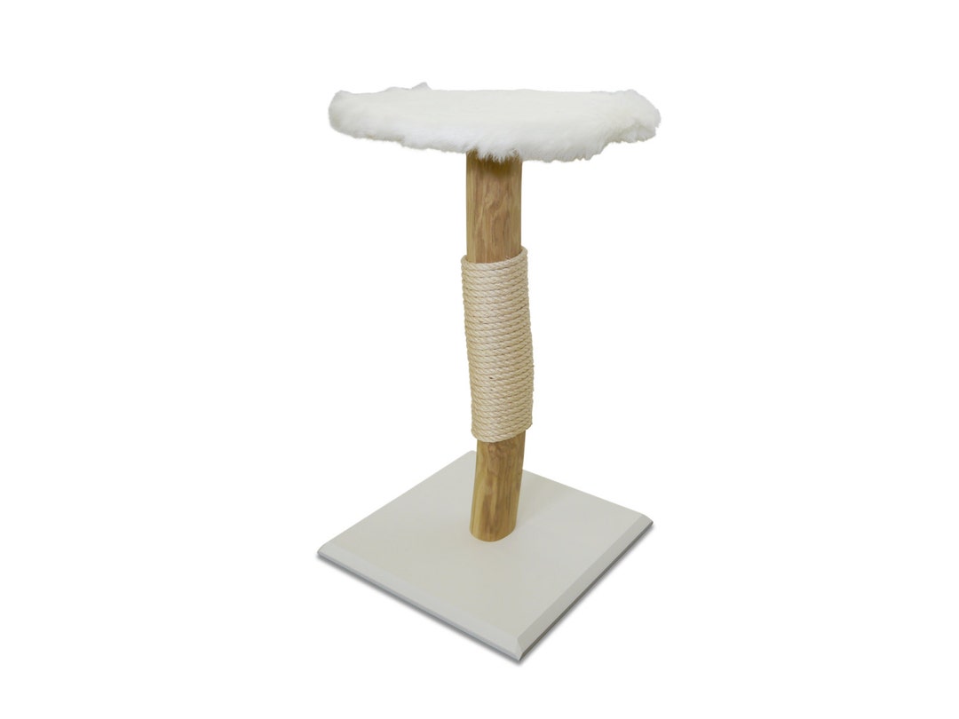 Solid Wood Scratching Post Small With Sisal and White Fur Fabric - Etsy
