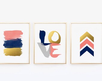 Navy and Coral | Etsy