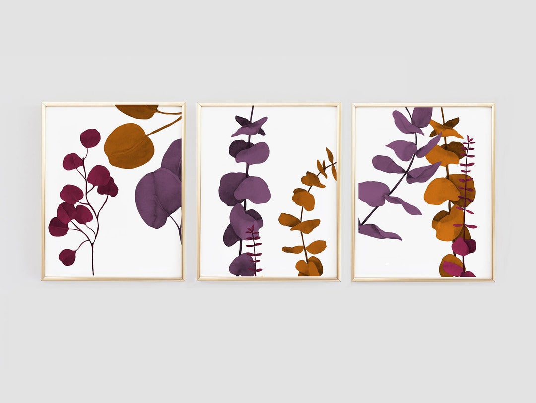 Boho Eucalyptus Abstract Wall Art - Botanical Wall Prints - Set of ...