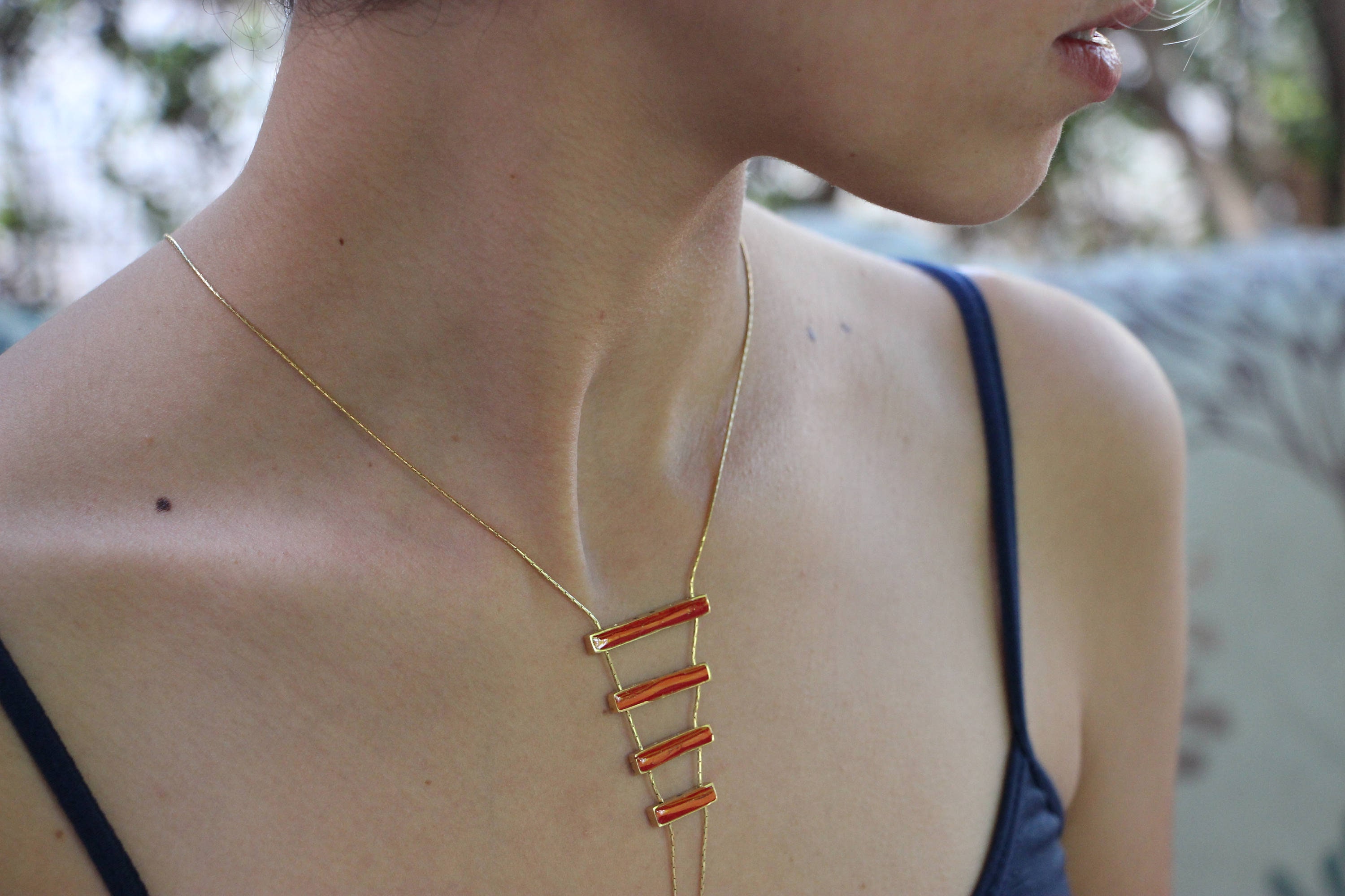 Double Sided Gold Blue Orange Necklace, Pyramid Necklace, Gift for ...