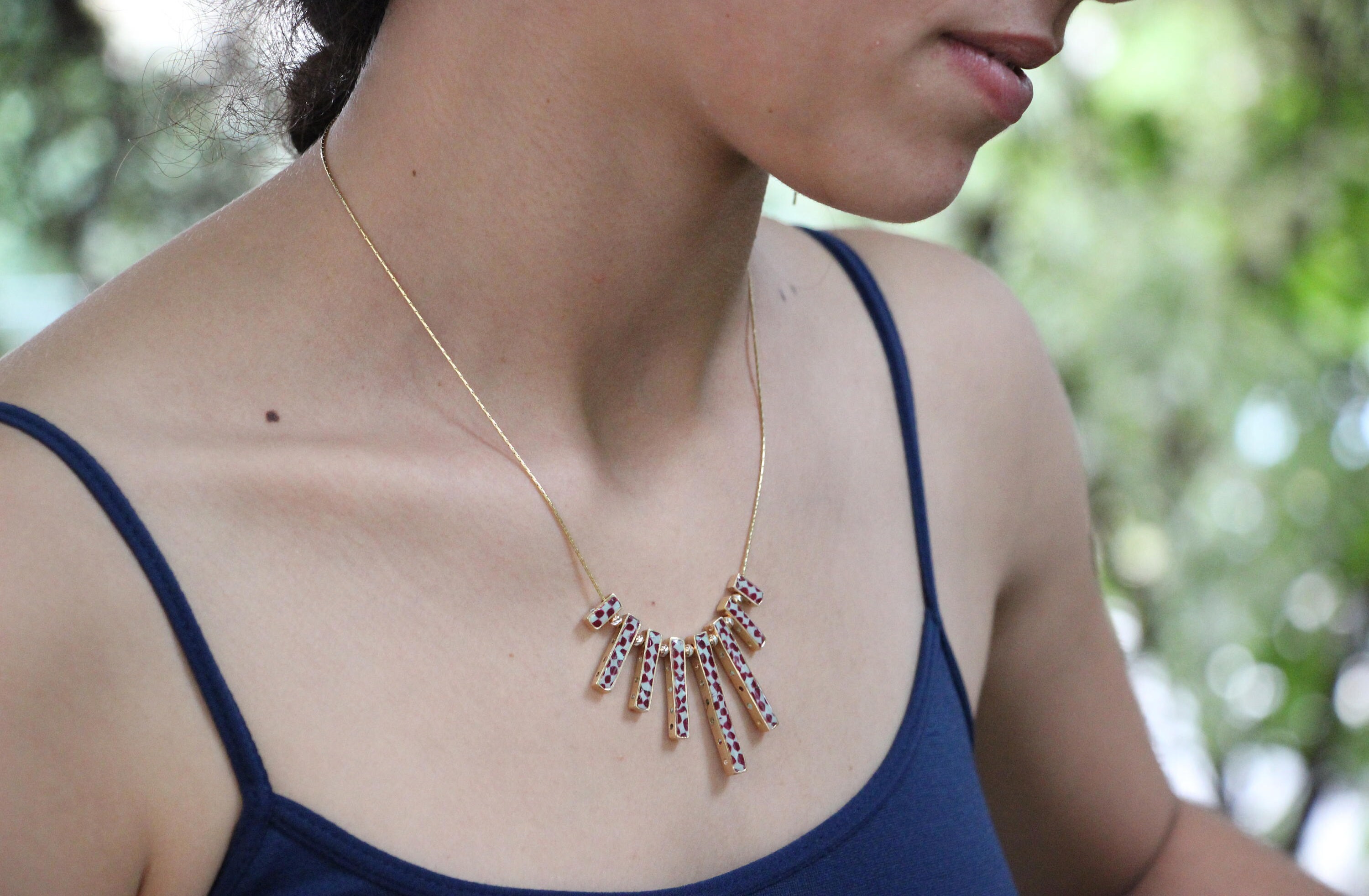 Double Sided Necklace, Gold Green Blue Necklace, Multi Color Necklace ...