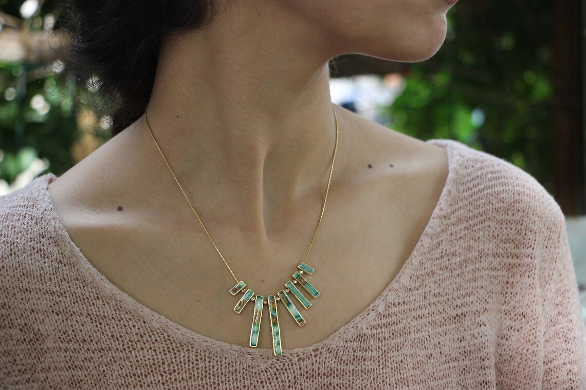 Double Sided Necklace Gold Green Blue Necklace Multi Color | Etsy