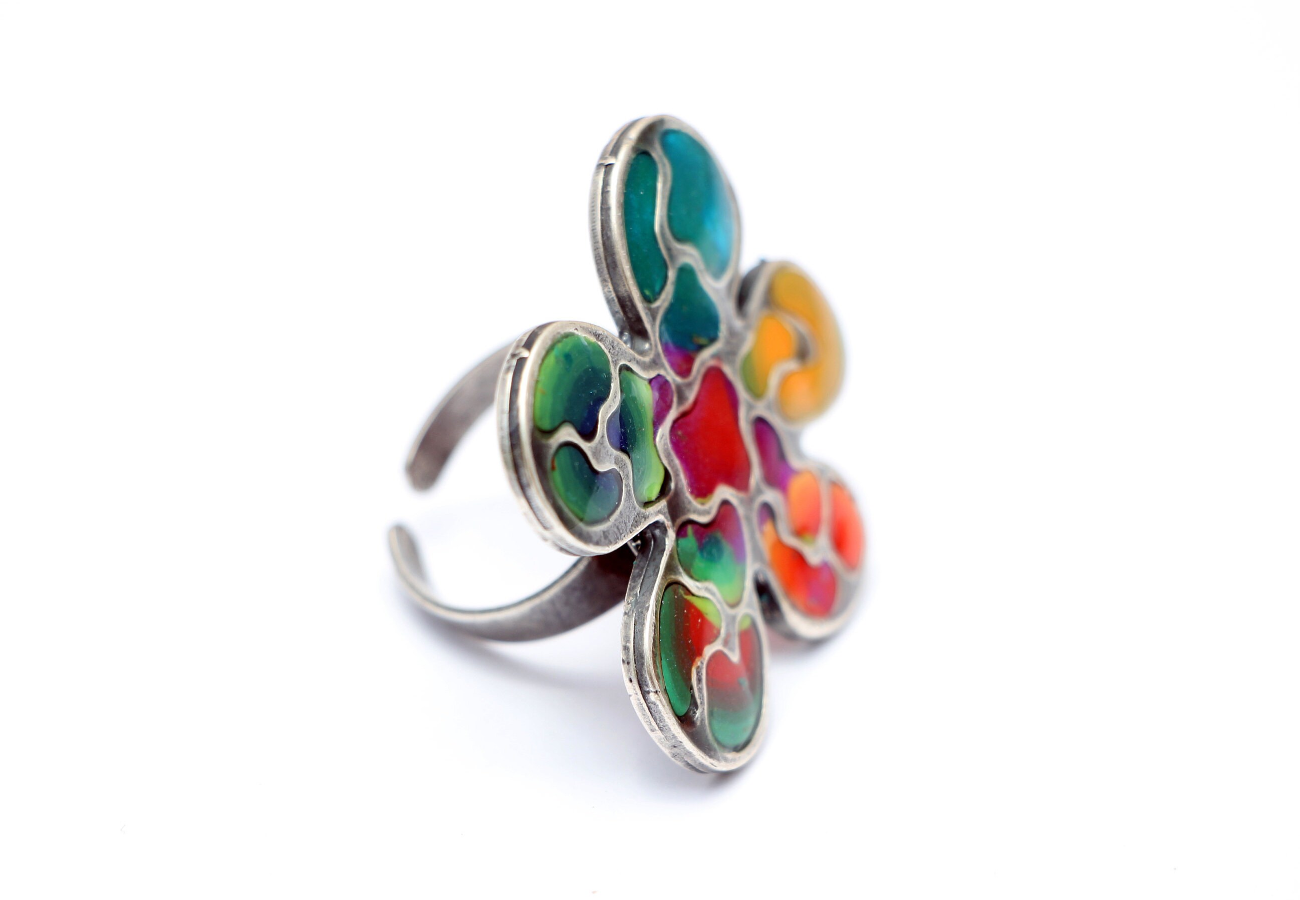 Multi Color Flower Ring, Adjustable Statement Ring - Etsy
