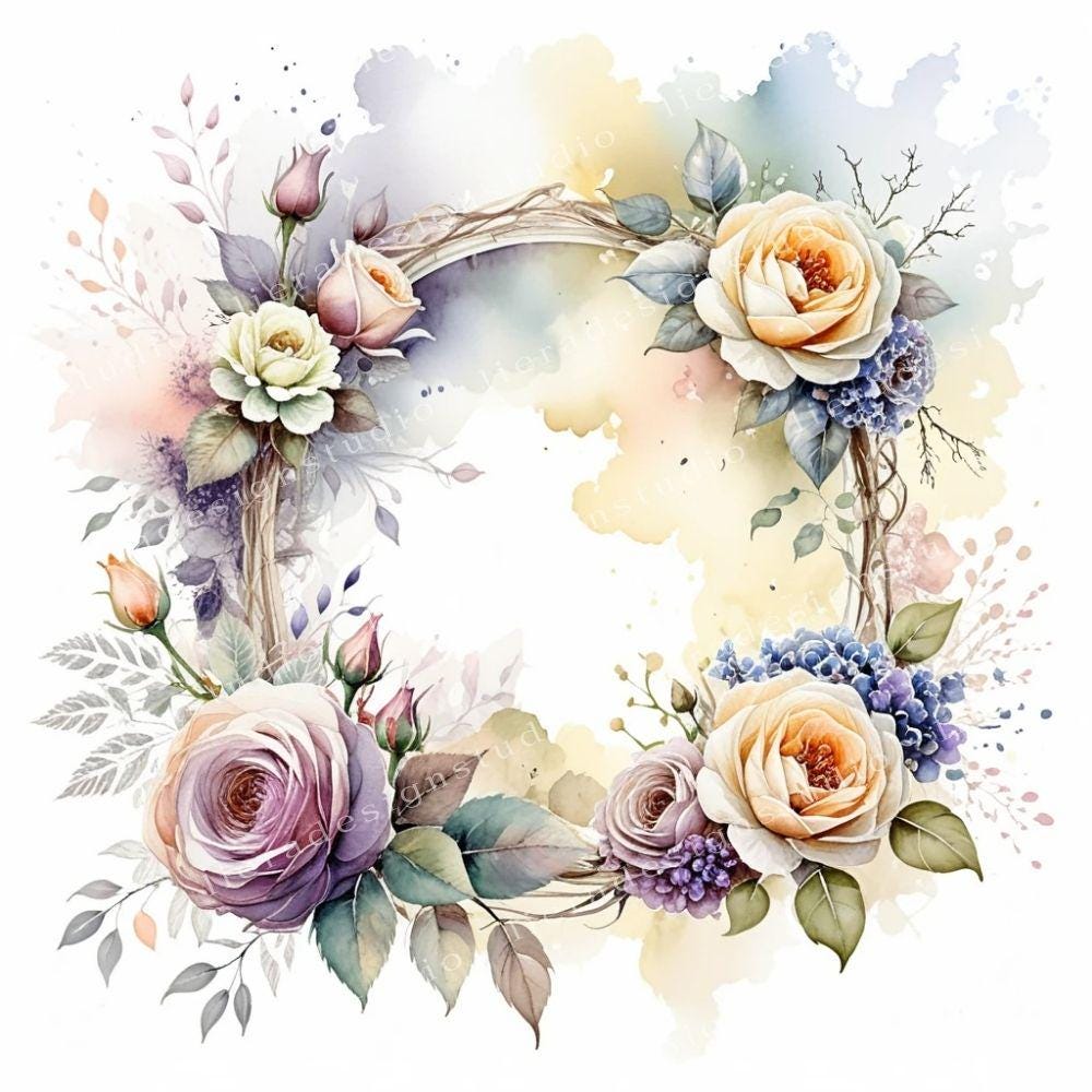 10 Yellow Roses Frame Clipart, Yellow Roses Watercolor, Yellow Roses ...