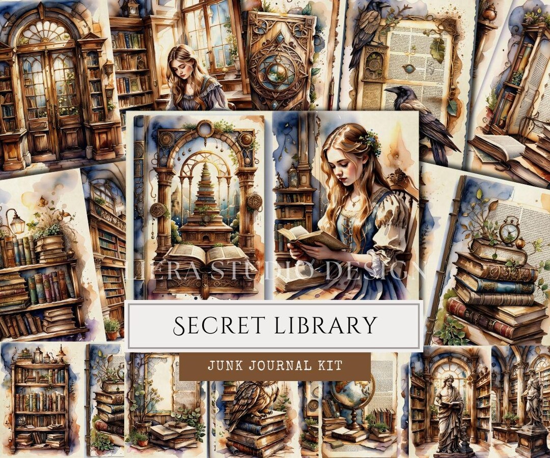 Secret Library Junk Journal Kit, Books Junk Journal Pages, Books ...
