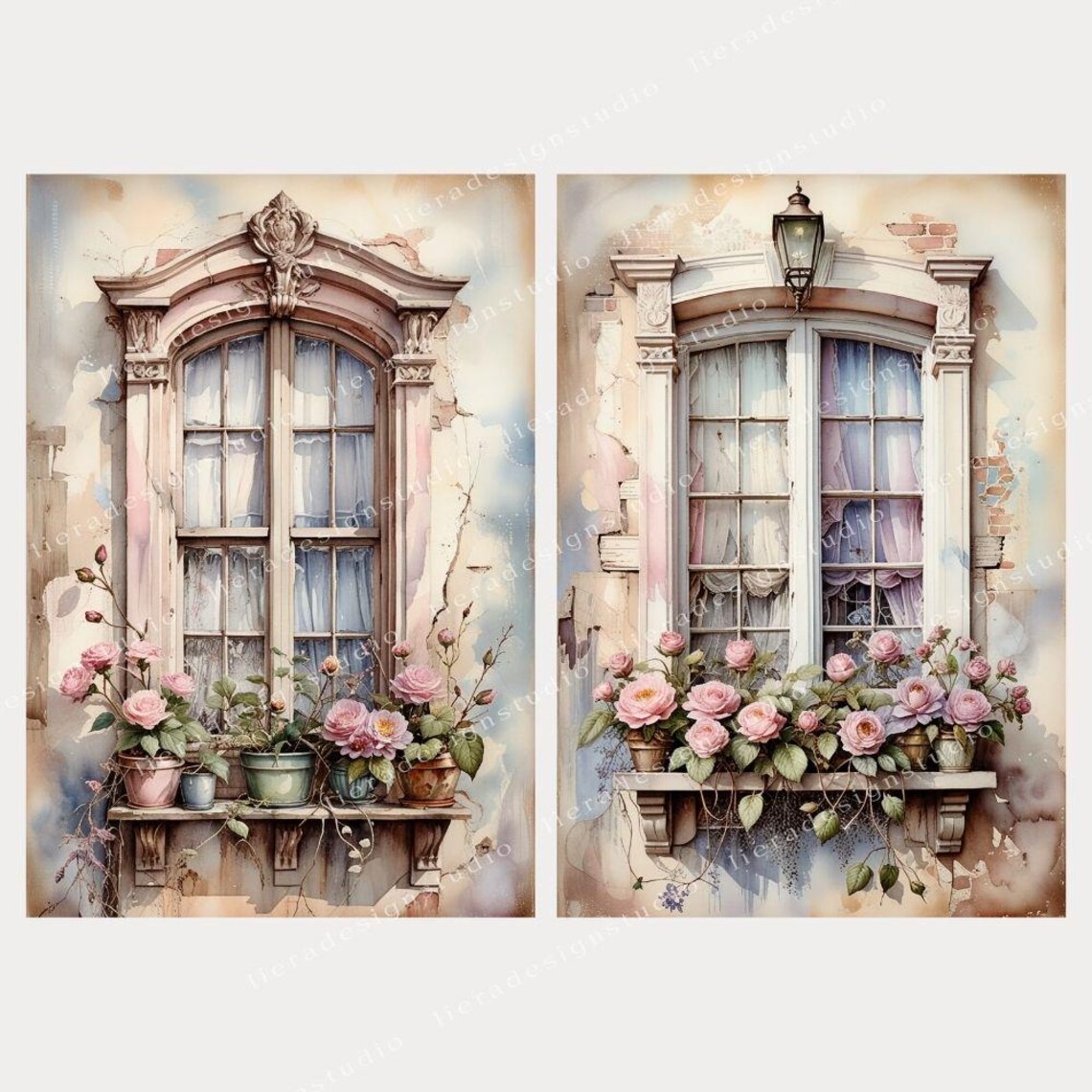 Vintage Windows Junk Journal Pages Bundle, Shabby Chic Windows Cards ...