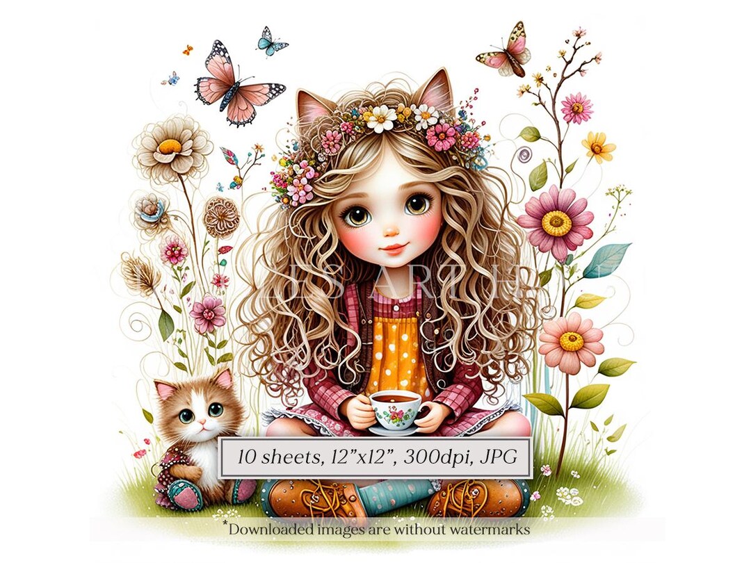 Cute Quirky Little Girl Drinking Tea 12x12 Sheets, Cute Girl Junk ...