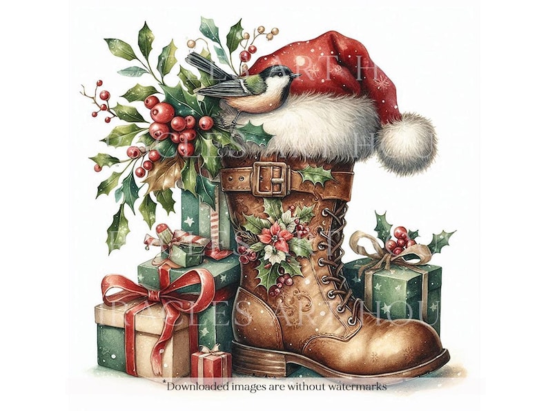 Santa Boot Bundle 10 Designs, Vintage Santa Boot Printable, Santa Boot ...