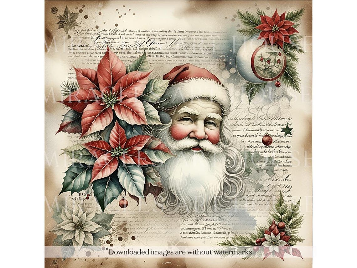 Vintage Santa Bundle 10 Designs, Vintage Christmas Santa Collage ...