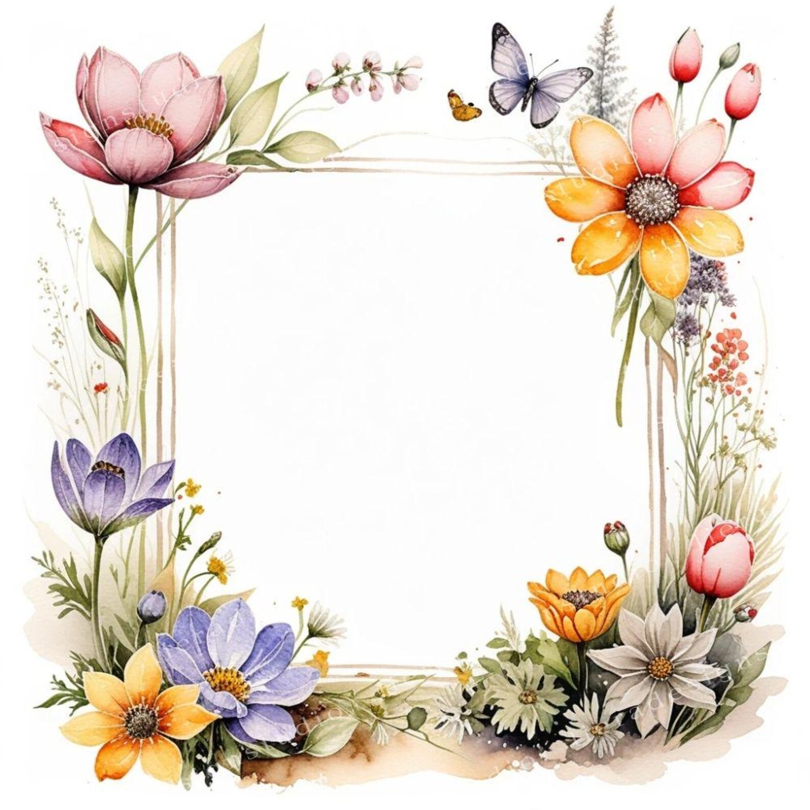 10 Spring Flowers Frame Clipart, Spring Flowers Watercolor, Spring ...