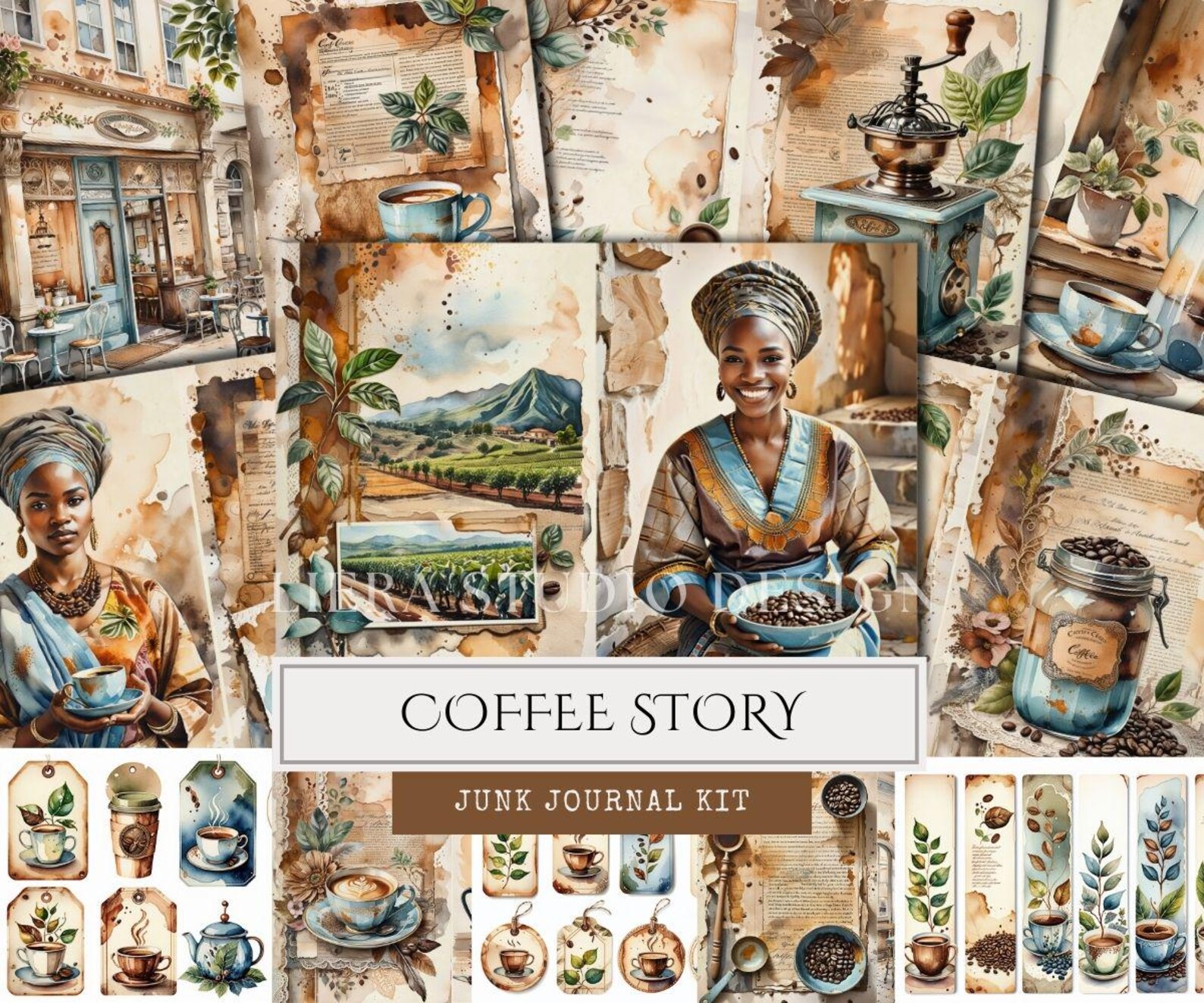 Coffee Junk Journal Kit, Coffee Digital Paper, Coffee Theme, Coffee ...