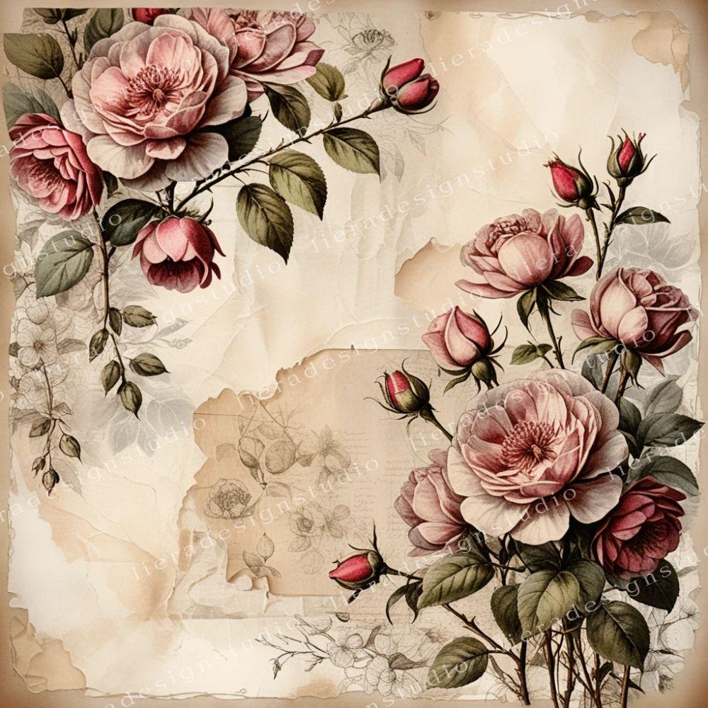 10 Shabby Chic Wild Roses Clipart, Shabby Chic Roses Paper, Shabby Chic ...