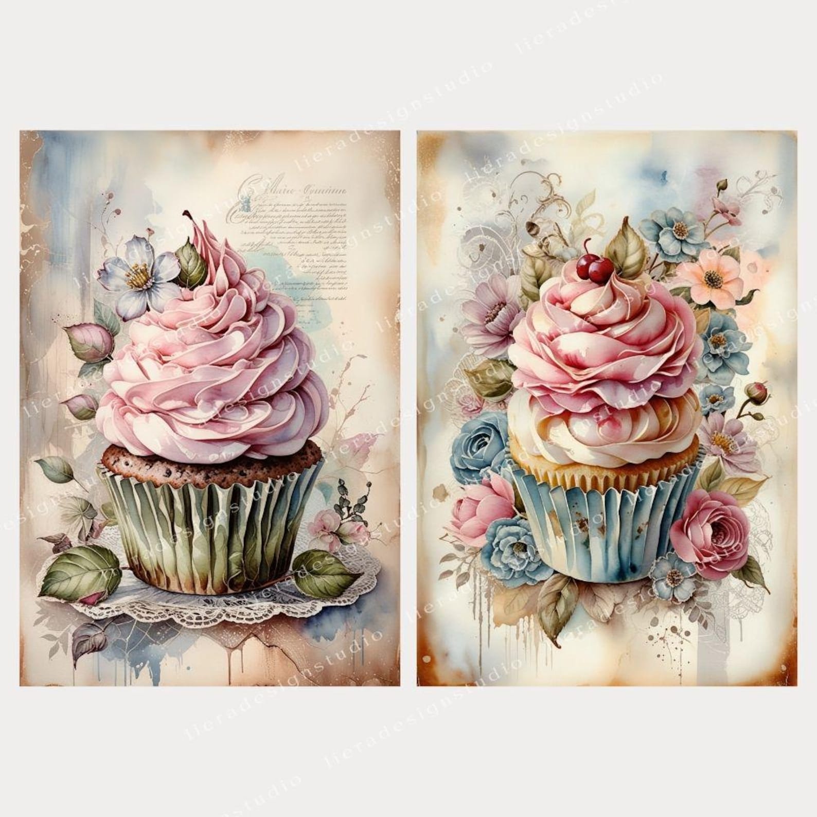 Shabby Chic Cupcake Junk Journal Pages Bundle, Vintage Cupcake Cards ...